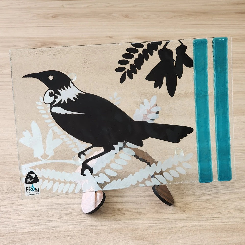 NZ Made Glass Rectangle Plate - Tui and the Kowhai Tree – gecko in the ...