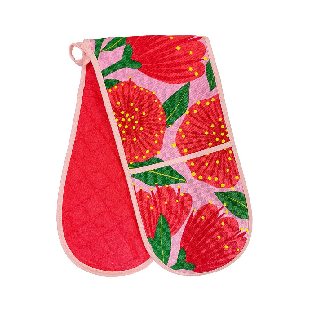 Bright Botanical Pink Pohutukawa Double Oven Glove – gecko in the village