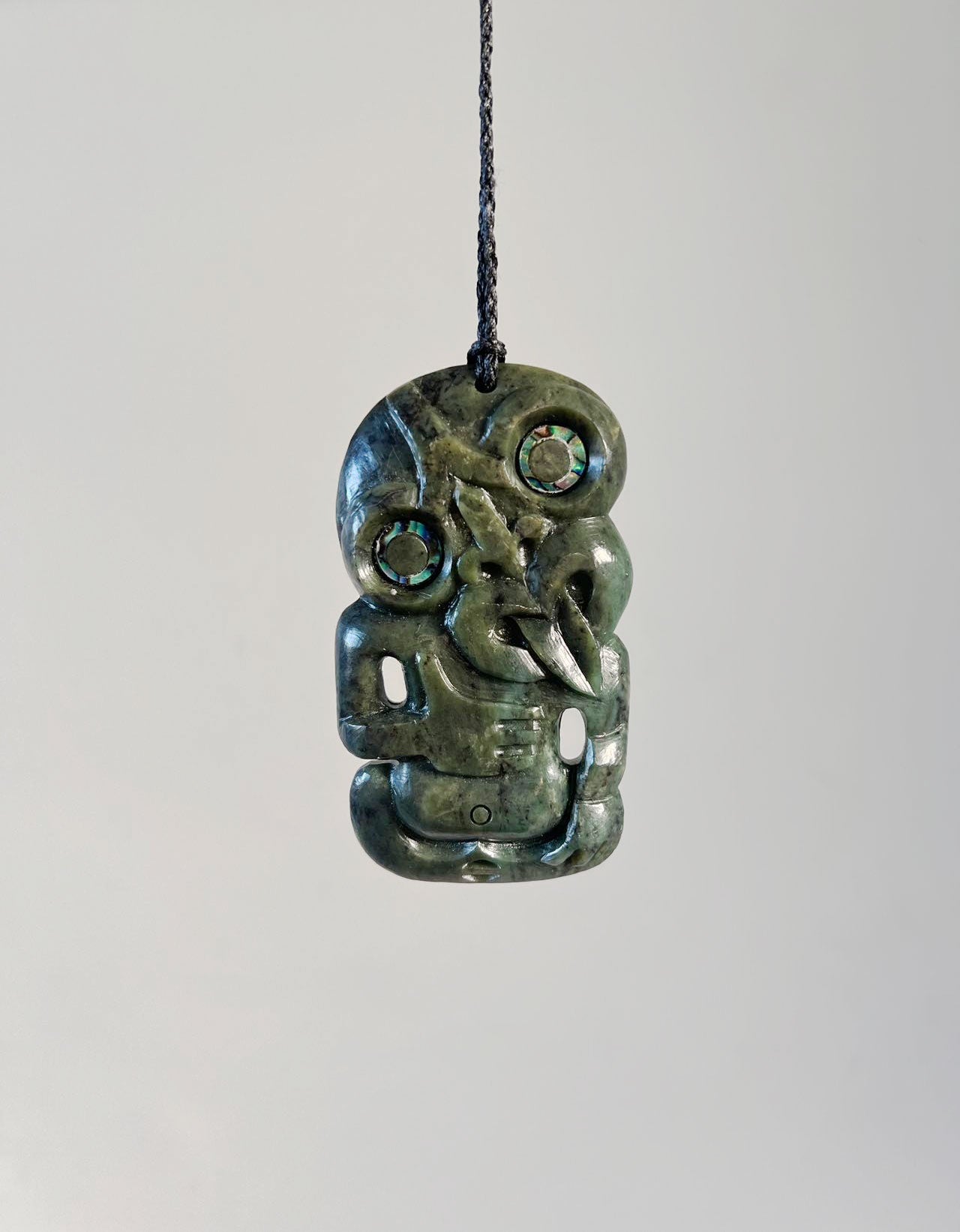 NZ Greenstone / Pounamu Pendant Paua Eyes - Hei Tiki 110mm – gecko in ...