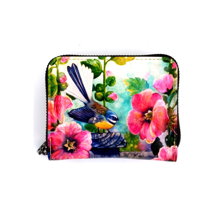 Leather Small Wallet - Fantail Hollyhocks – gecko in the village