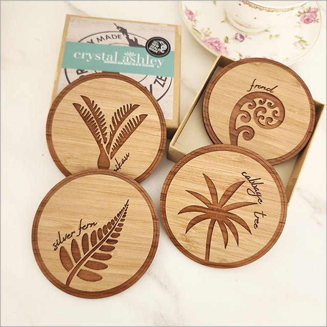 Coasters Set Bamboo+ Rimu: NZ Native Trees – gecko in the village