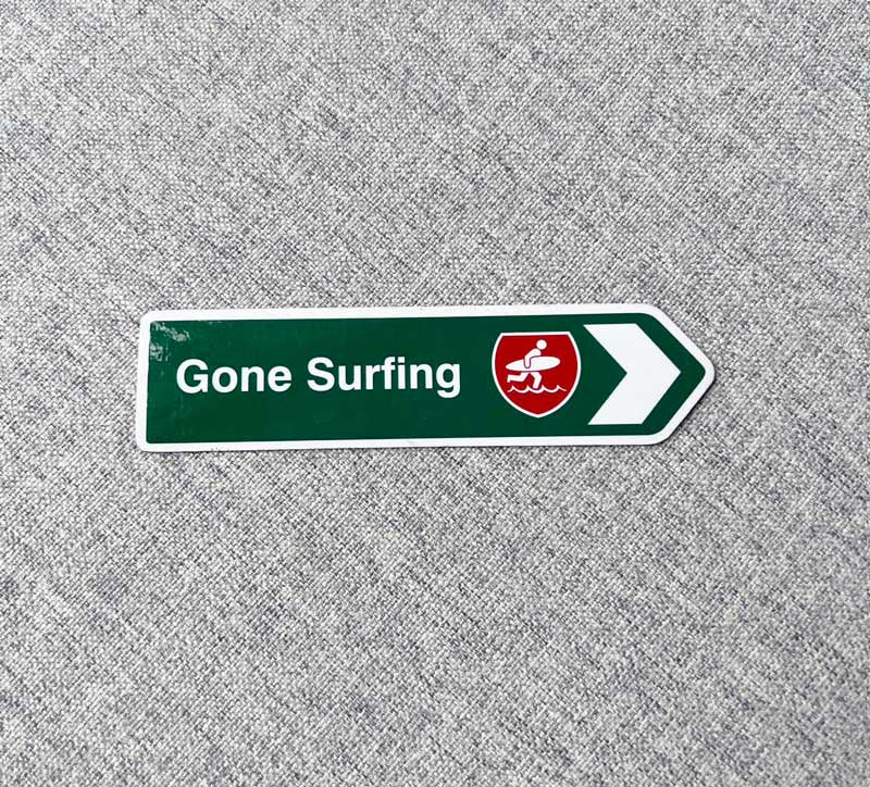 NZ Green Road Sign Magnet - Gone Surfing – gecko in the village